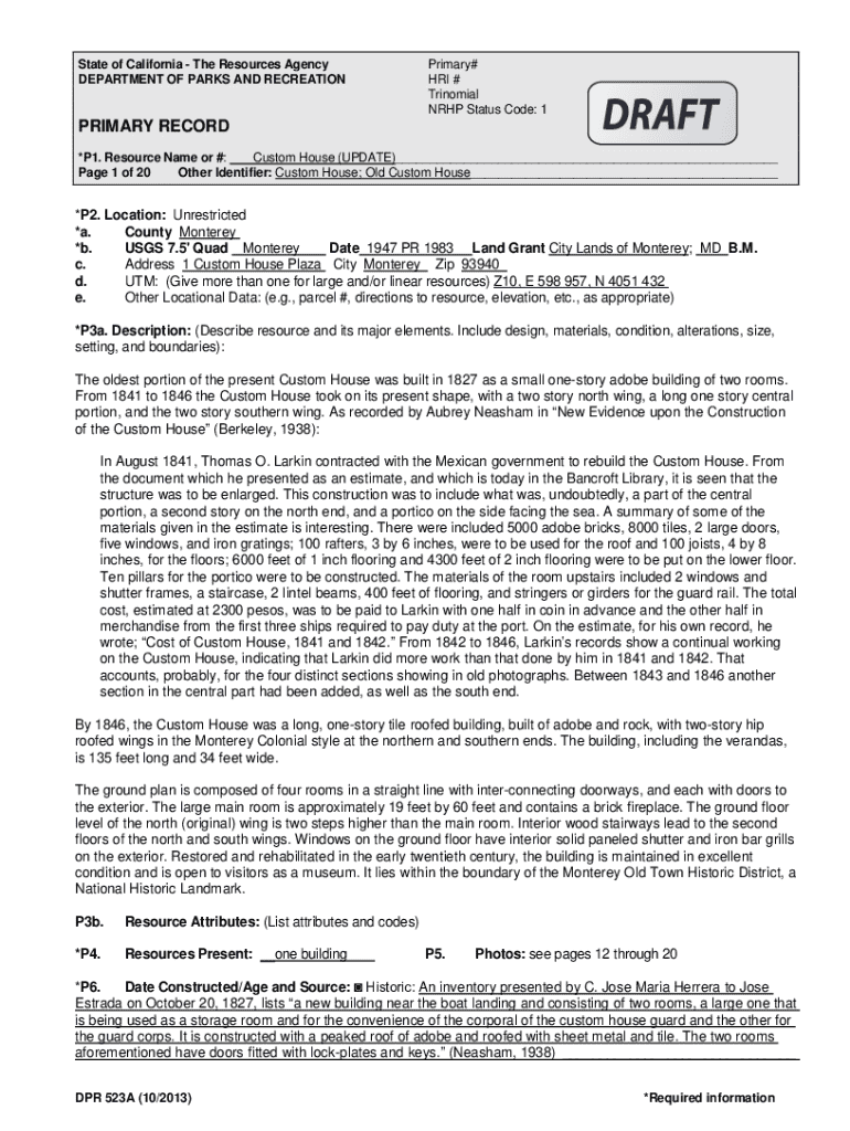 Fillable Online PRIMARY RECORD - California State Parks Fax Email Print ...