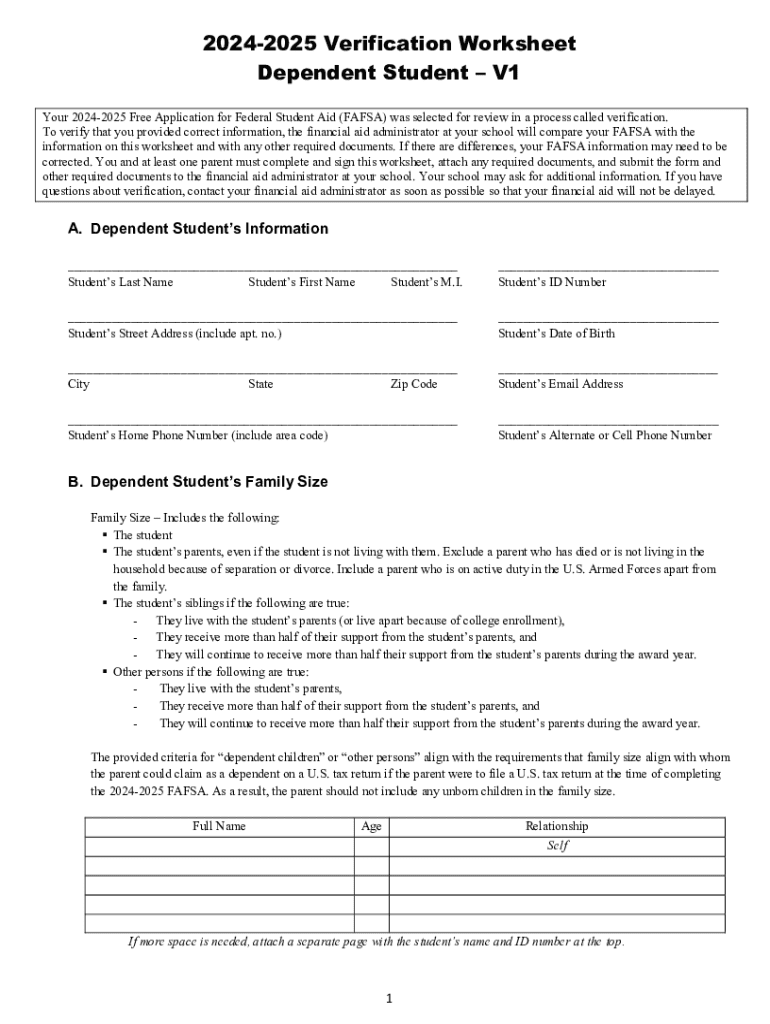 Fillable Online Dependent Students Family Size Fax Email Print - pdfFiller