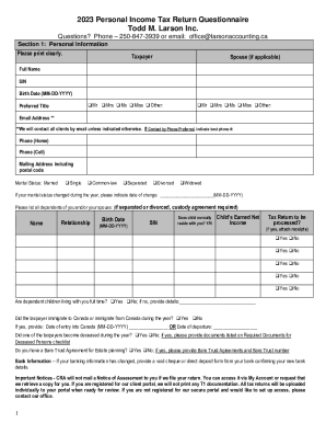 Fillable Online 2023 Personal Income Tax Return Questionnaire Todd M ...