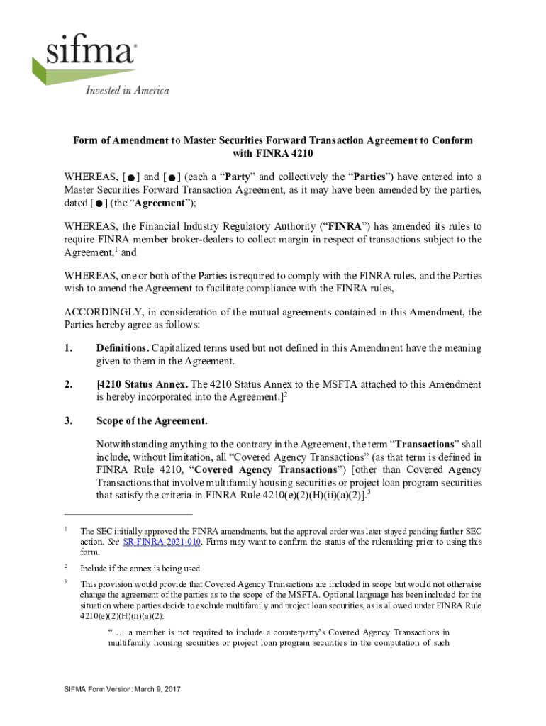 Fillable Online Form of Amendment to Master Securities Forward ...