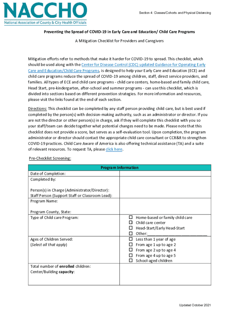 Fillable Online Page 1 of 4 Guidance for Operations in Early Care and ...