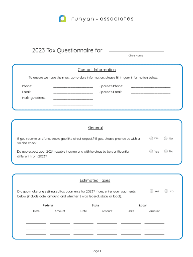 Fillable Online 2023 Tax Questionnaire for Fax Email Print - pdfFiller