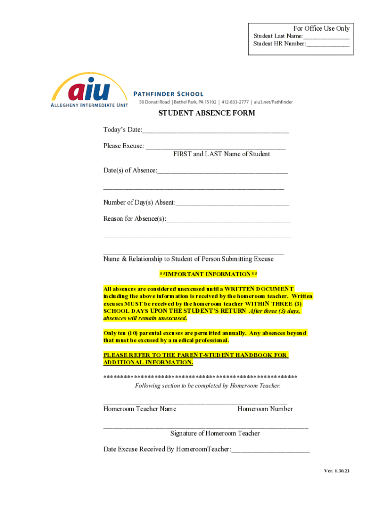 Fillable Online absence excuse note Fax Email Print - pdfFiller