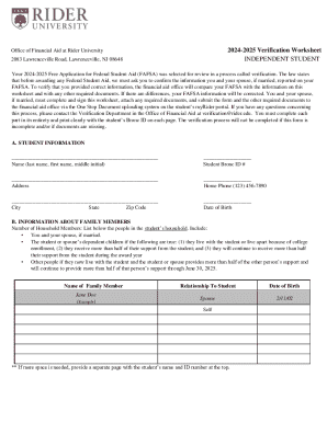 Fillable Online 2024-2025 Independent Student Verification Worksheet ... Fax Email Print - pdfFiller