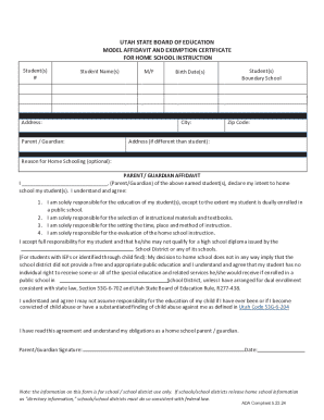 Fillable Online Homeschool Affidavits in Utah Fax Email Print - pdfFiller