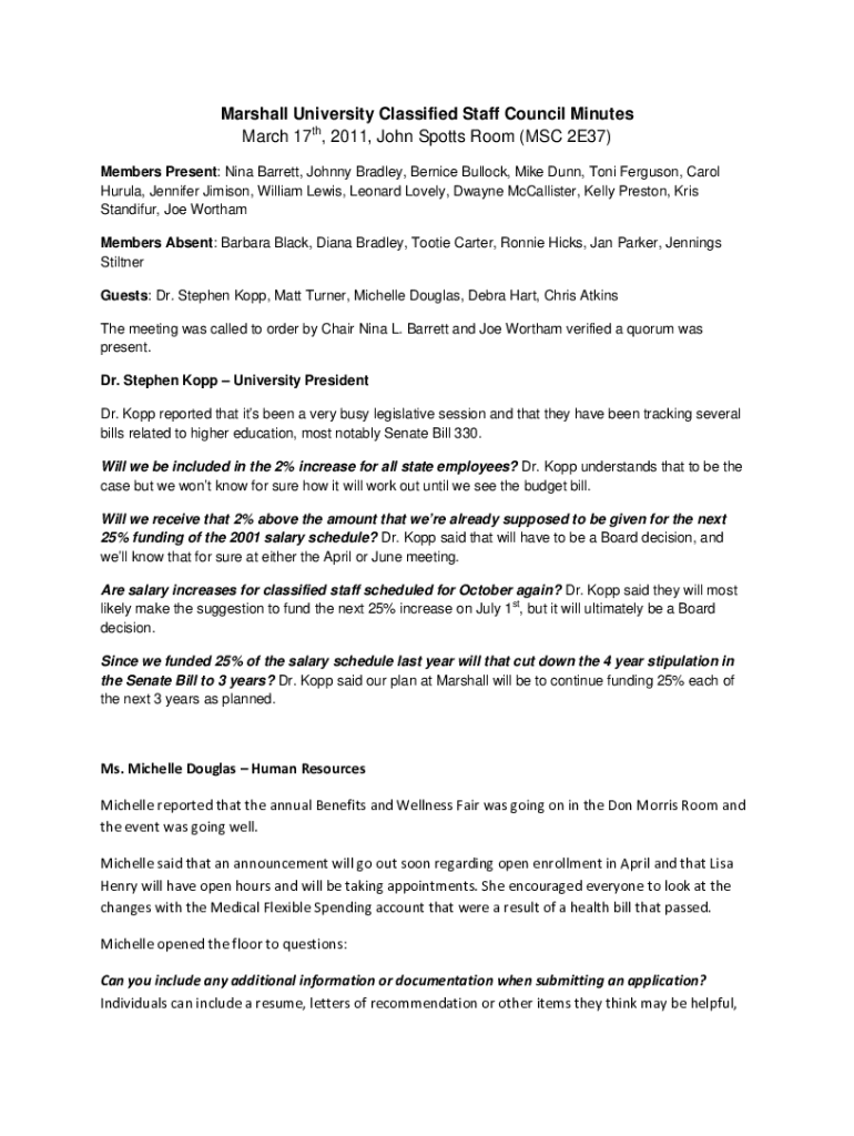 Fillable Online Members Present: Nina Barrett, Johnny Bradley, Bernice Bullock, Mike Dunn, Toni ...