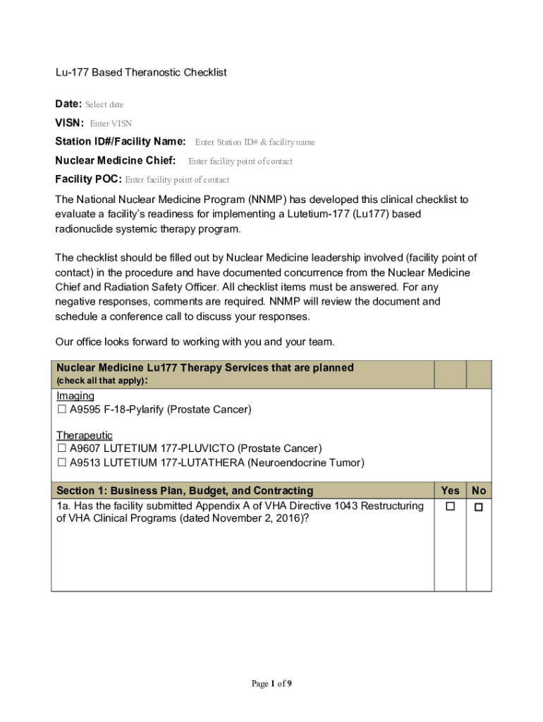 Fillable Online Lu-177 Based Theranostic Checklist The National Nuclear ...