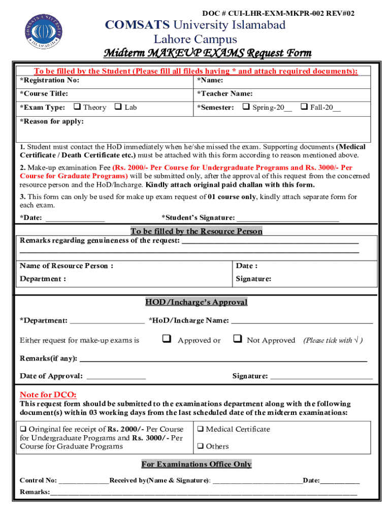 Fillable Online Final Term MAKEUP EXAMS Request Form - CUI Lahore Fax ...