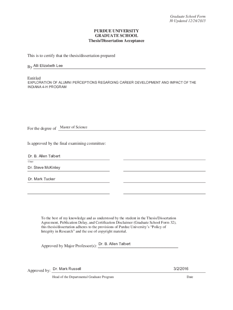 Fillable Online ag purdue PURDUE UNIVERSITY GRADUATE SCHOOL Thesis ...