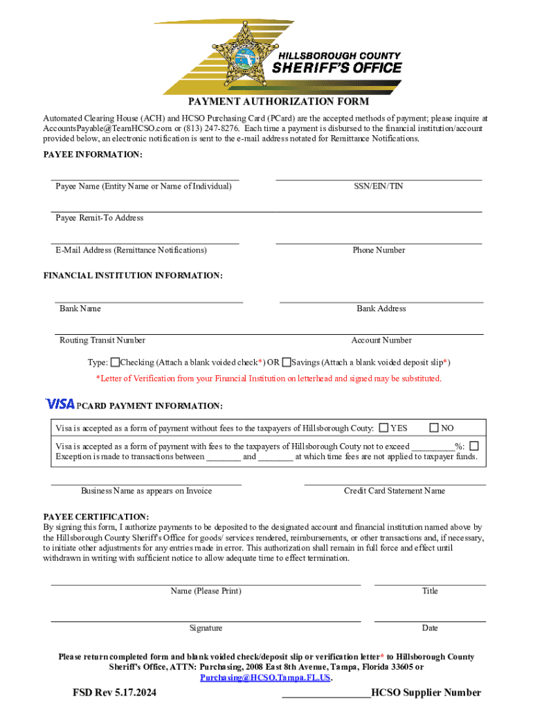 Fillable Online PAYMENT AUTHORIZATION FORM FSD Rev 5.17.2024 Supplier ...