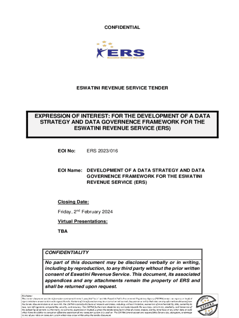 Fillable Online confidential eswatini revenue service tender Fax Email ...