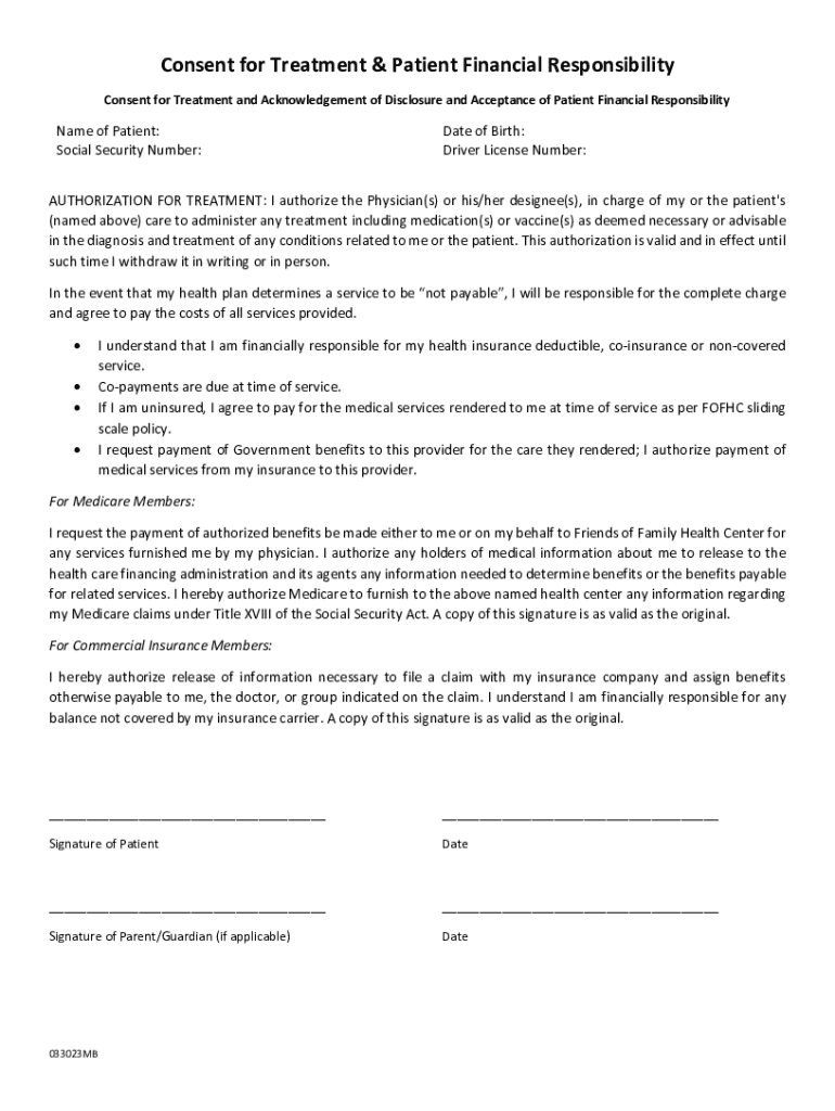 Fillable Online Consent for Treatment & Patient Financial ...