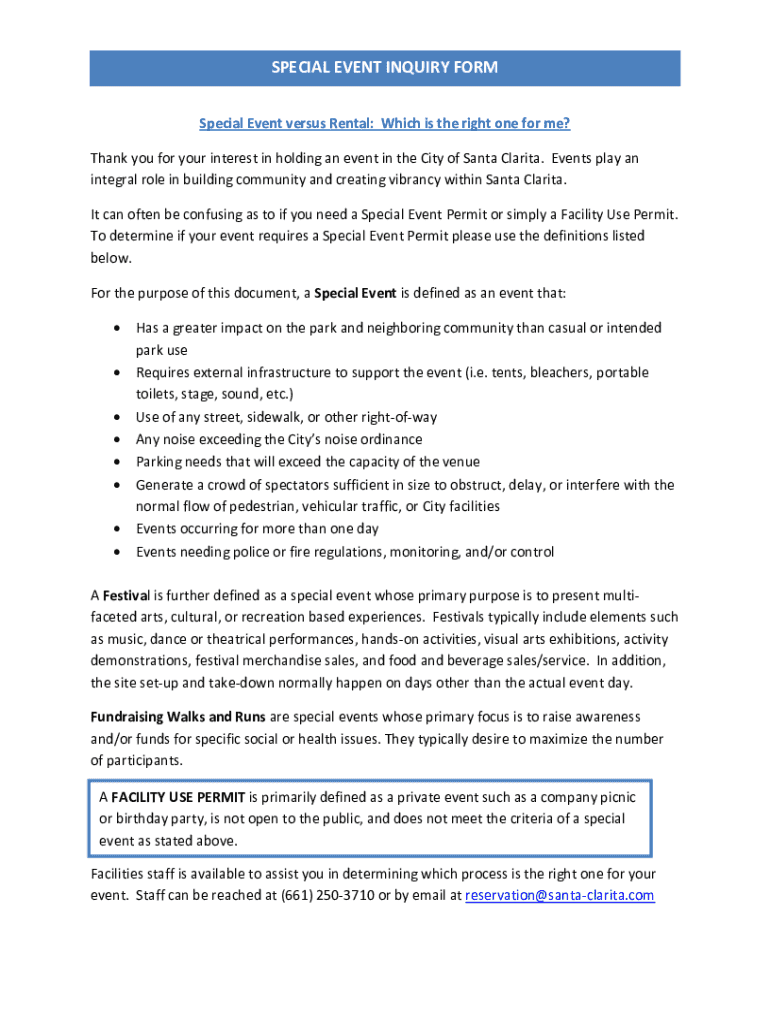 Fillable Online SPECIAL EVENT INQUIRY FORM Fax Email Print - pdfFiller