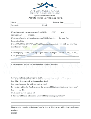 Fillable Online Private Home Care Intake Form Fax Email Print - pdfFiller
