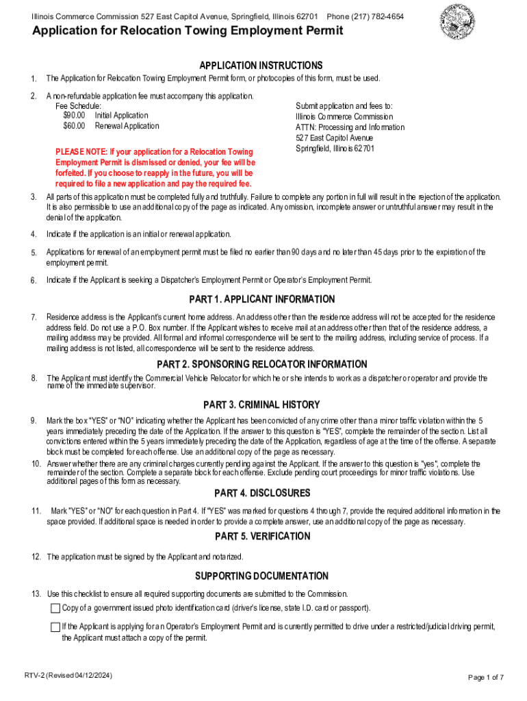 Fillable Online icc illinois Application for Relocation Towing ...