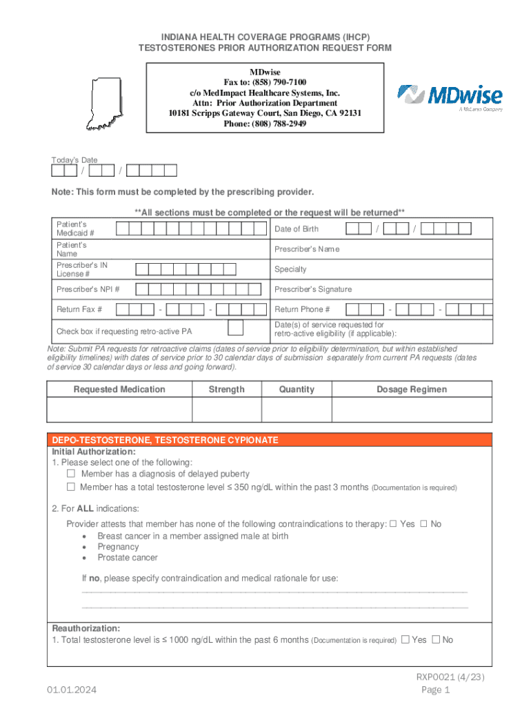Fillable Online Indiana Health Coverage Programs (Ihcp) Testosterones ...