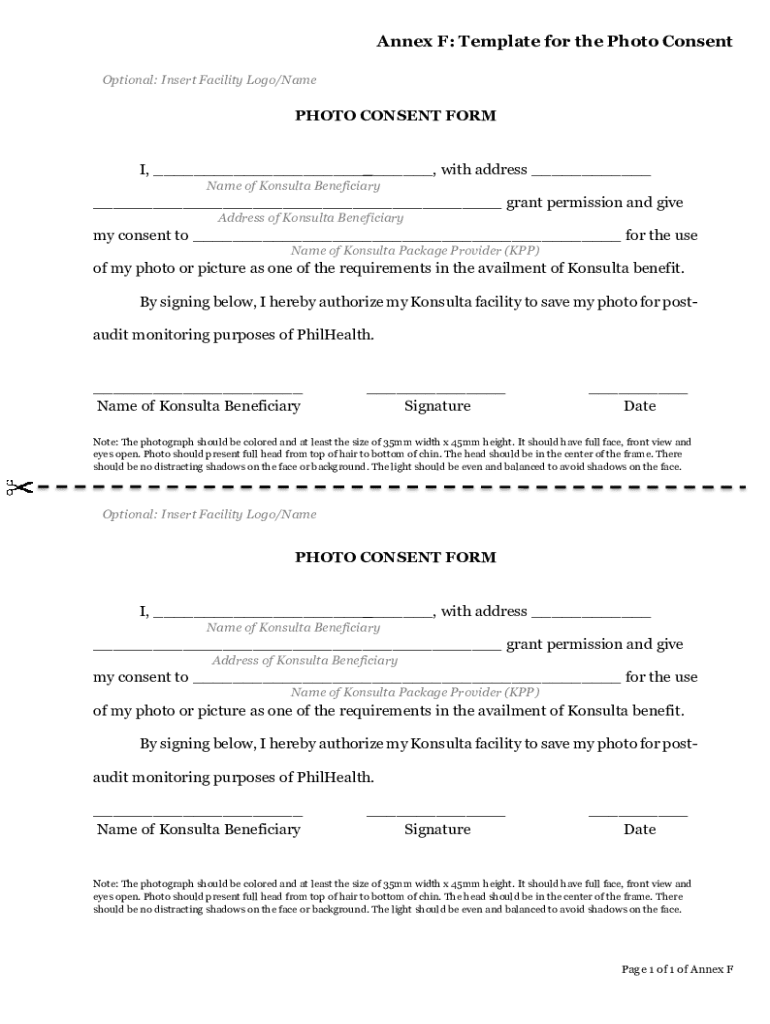 Fillable Online Annex G: Sample Template for Photo Consent Fax Email ...