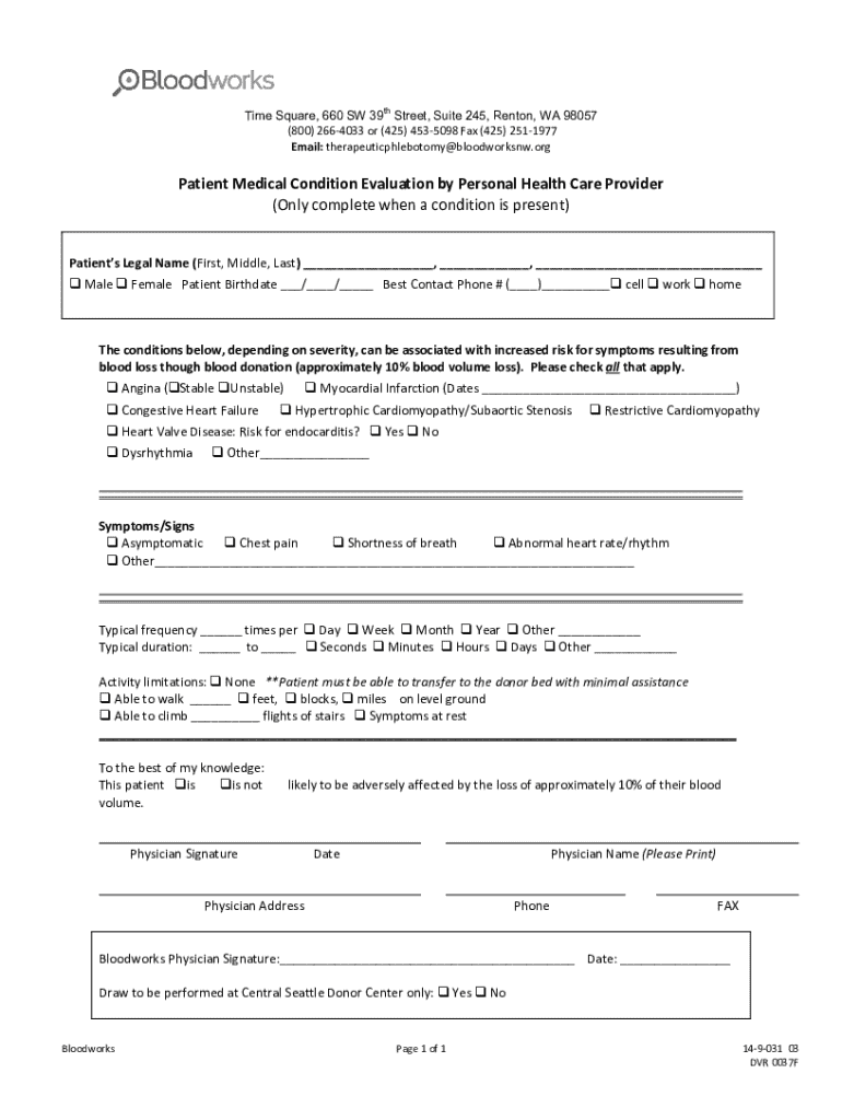 Fillable Online Patient Medical Condition Evaluation by Personal Health ...