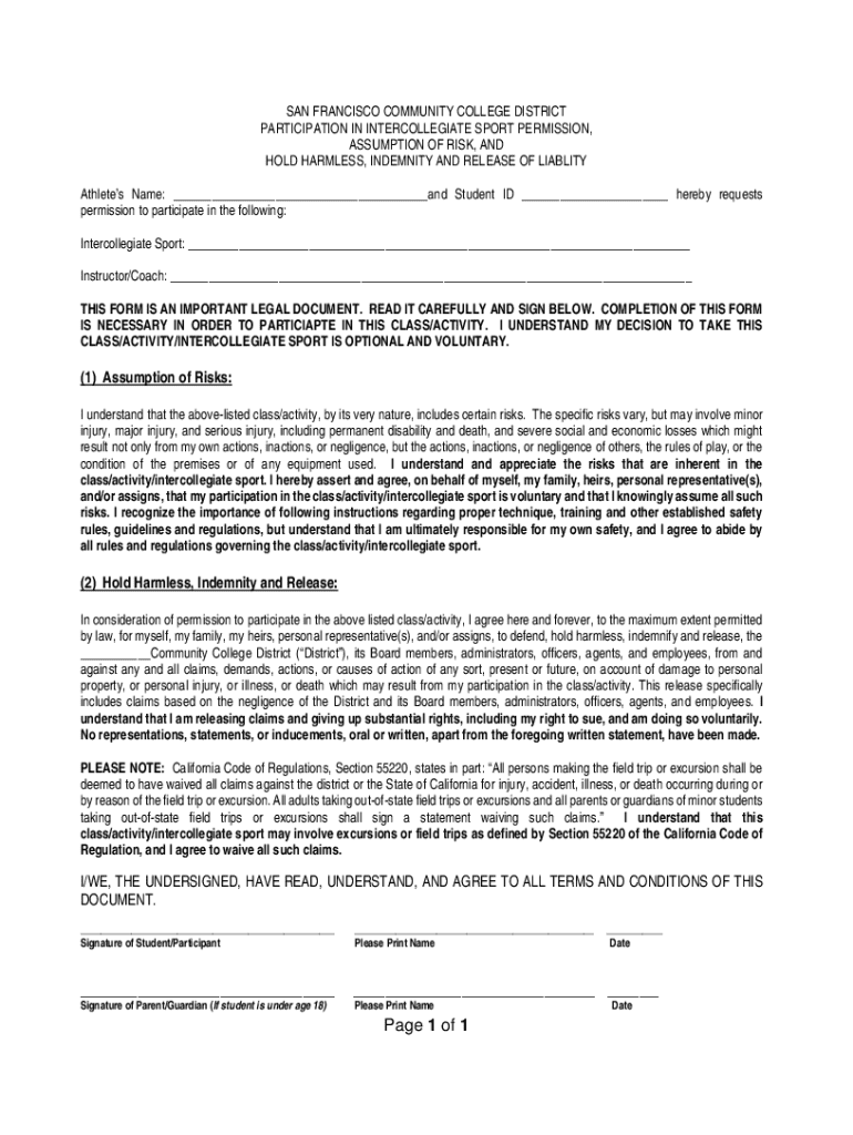 Fillable Online Assumption of Risk and Release of Liability Form 2018 Fax Email Print - pdfFiller