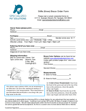 Fillable Online Stifle (Knee) Brace Order Form Fax Email Print - pdfFiller