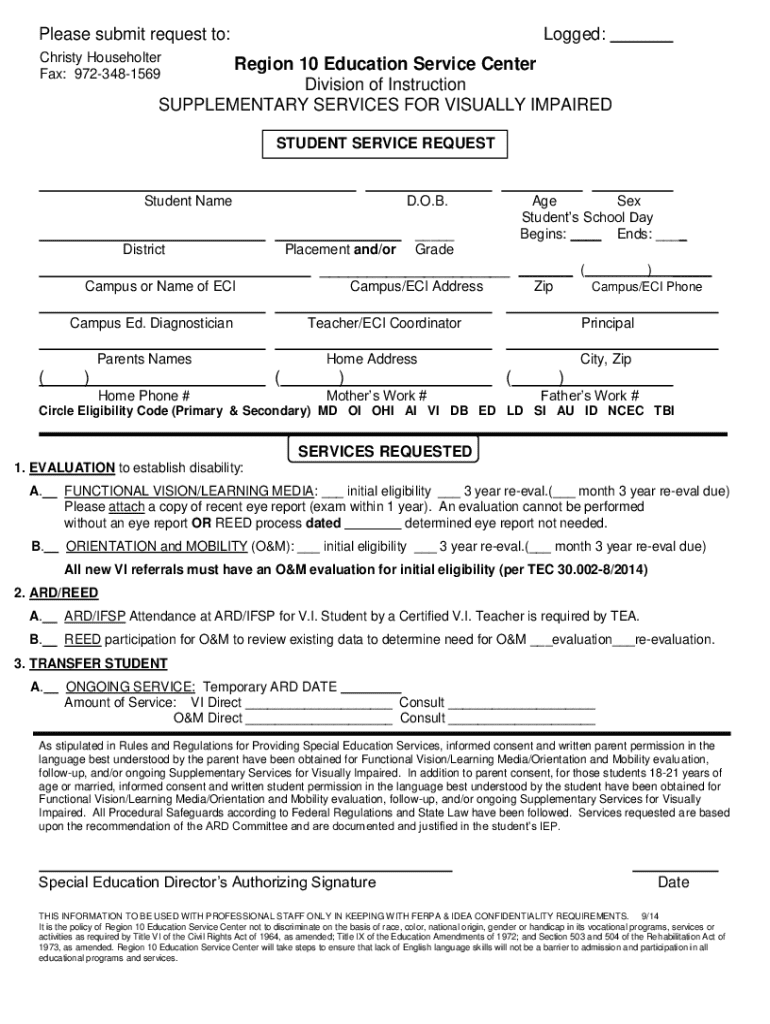 Fillable Online Visually Impaired Services Fax Email Print - pdfFiller
