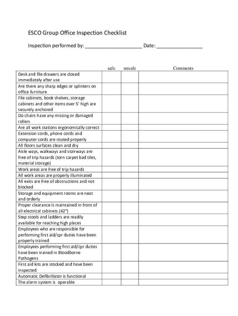 Fillable Online ESCO Group Office Inspection Checklist Fax Email Print ...