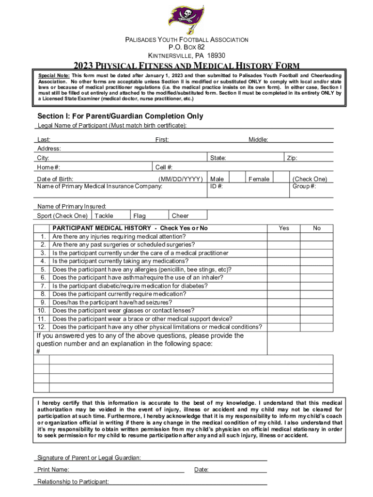 Fillable Online physical fitness & medical history form - cloudfront ...
