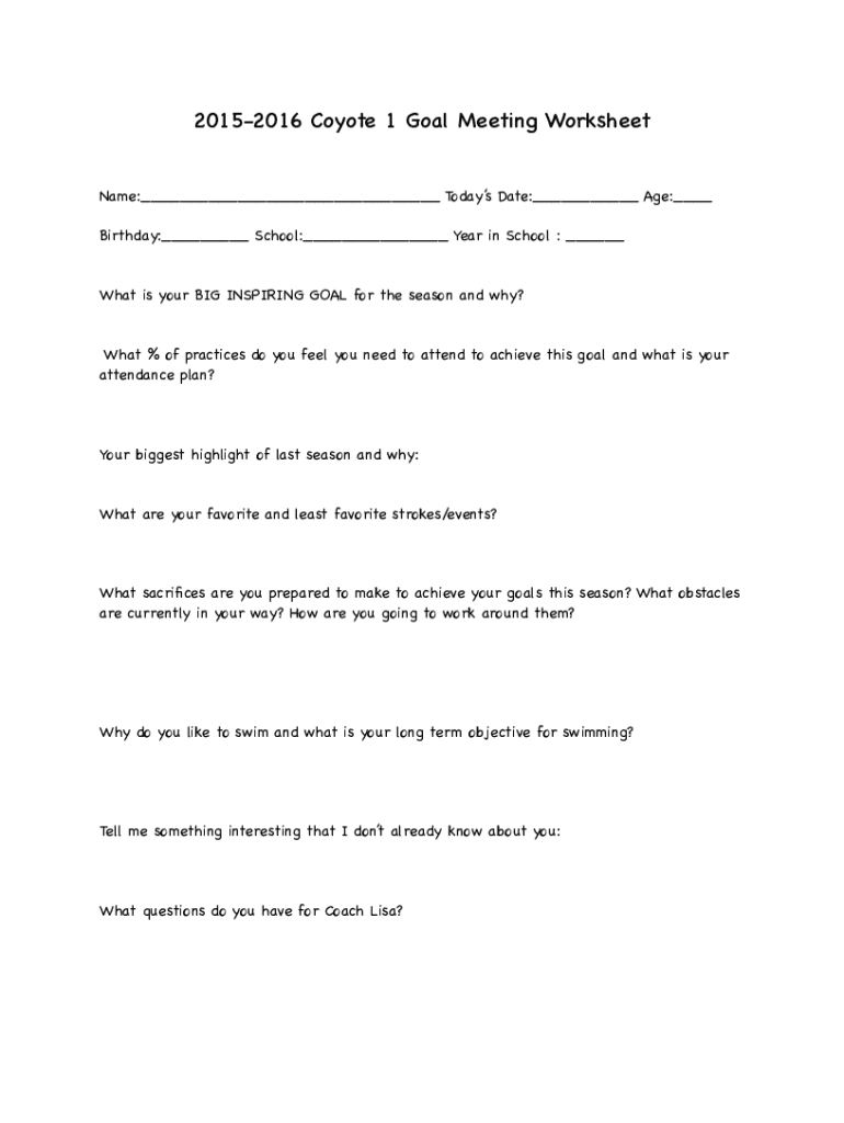 Fillable Online Goal Setting Worksheet Blank Template Fax Email Print ...