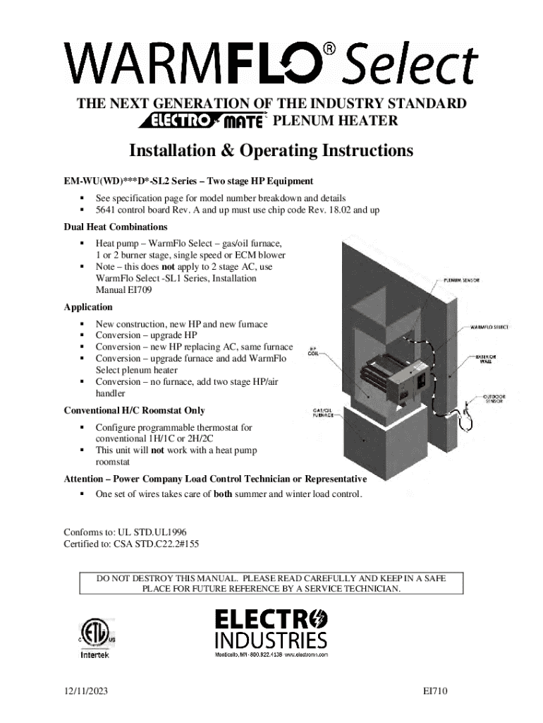 Fillable Online Electro Industries EM-WD102D5-SL2 , WarmFlo Two Stage ...
