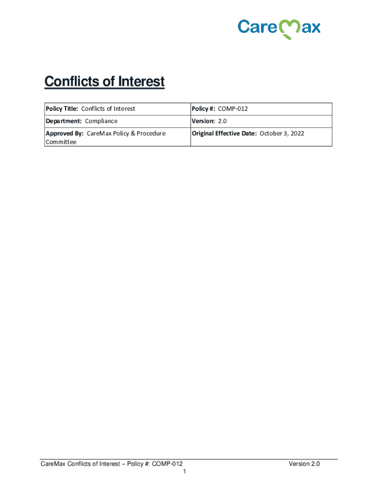 Fillable Online Policy Title: Conflicts of Interest Fax Email Print - pdfFiller