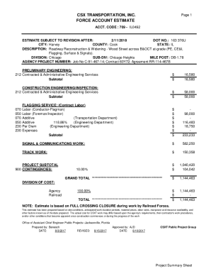 Fillable Online Force Account Estimate. Railroad Work Fax Email Print ...