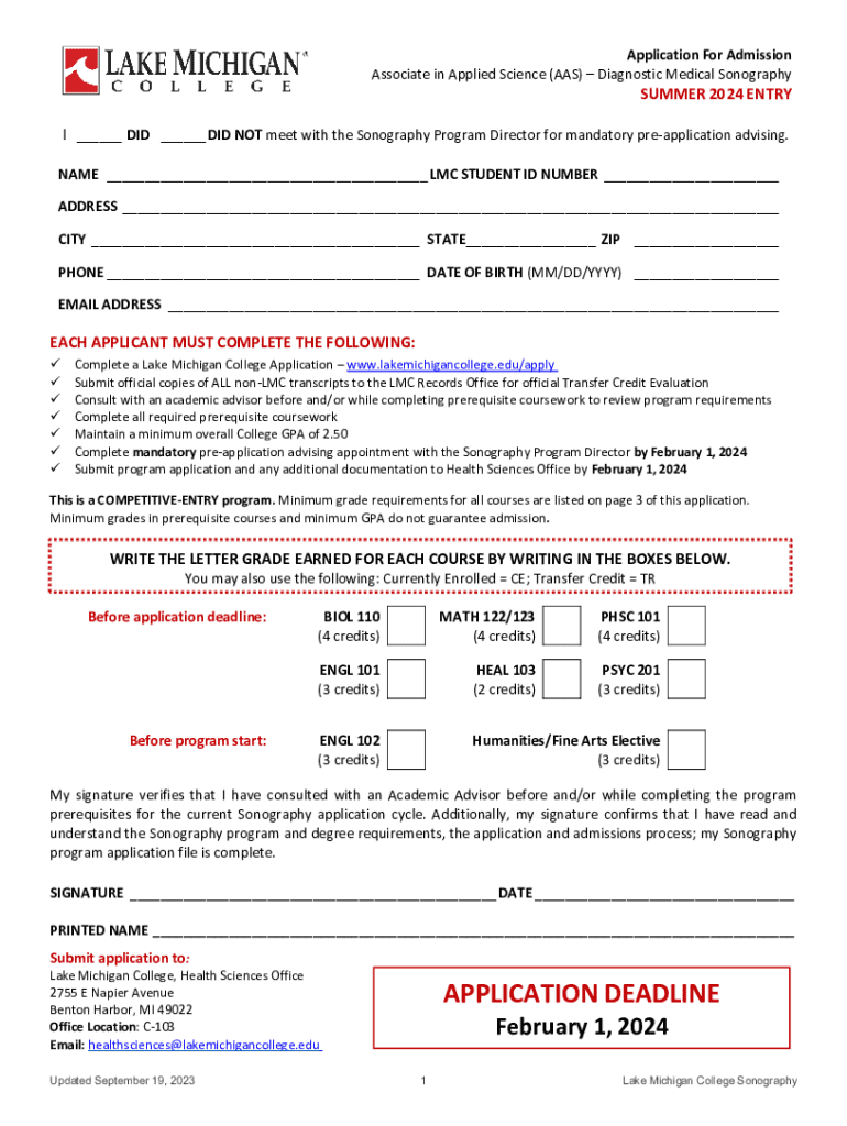 Fillable Online Diagnostic Medical Sonography Admission Checklist Fall ...