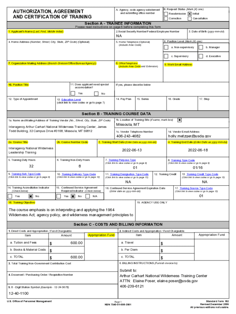 Fillable Online Completing the SF-182 to Register for a CLD Course Fax ...