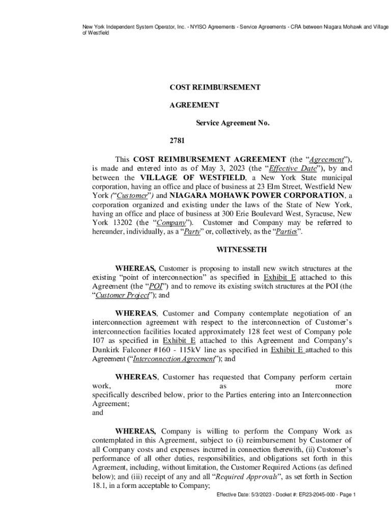 Fillable Online Service Agreements - CRA between Niagara Mohawk Fax Email Print - pdfFiller