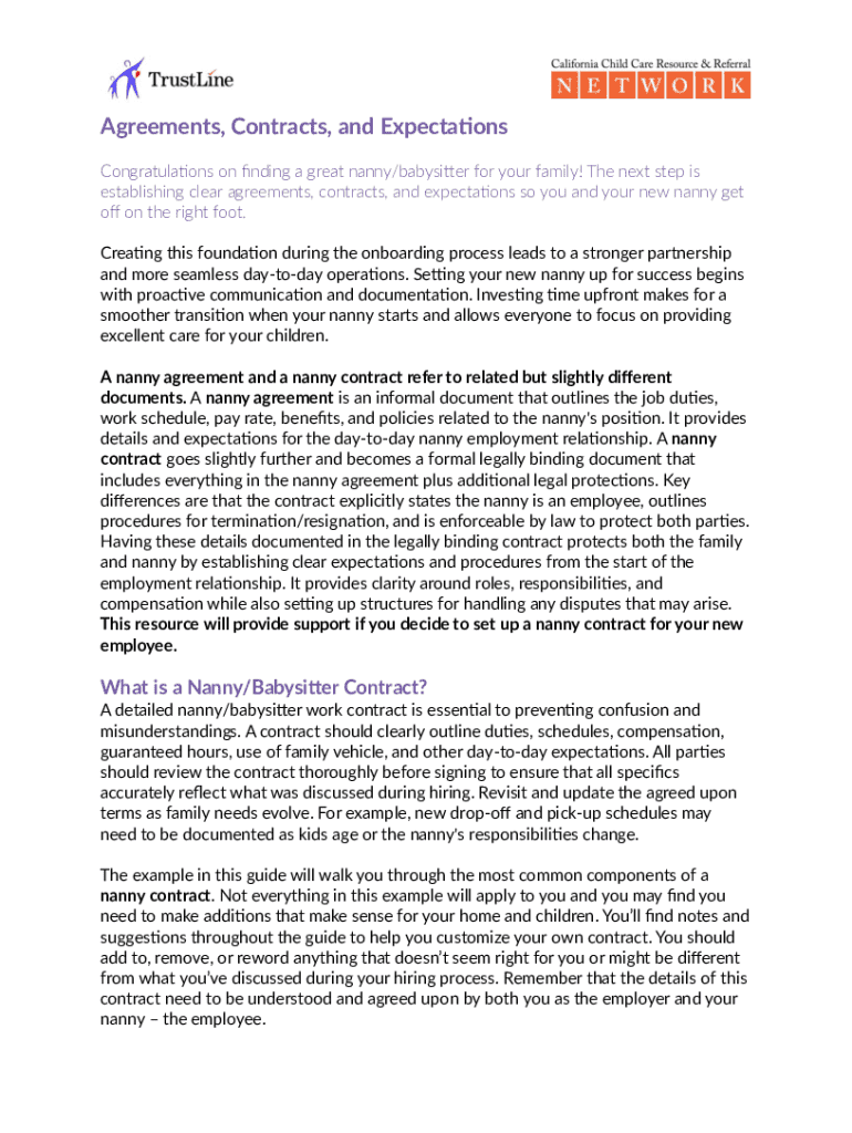 Fillable Online Nanny/Babysitting Contracts: Sample Template Fax Email ...
