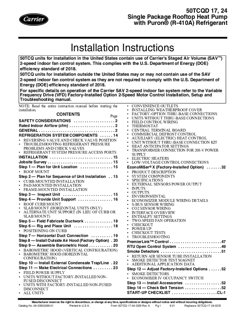 Fillable Online Heat Pump 15 Ton Packaged Rooftop Unit 460 V 3-Phase Fax Email Print - pdfFiller