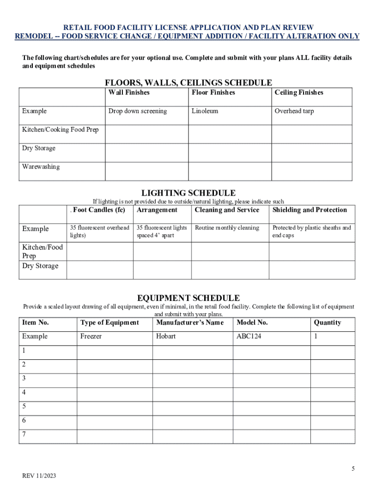 Fillable Online Application Packet- Retail Food Facility- REMODEL ...