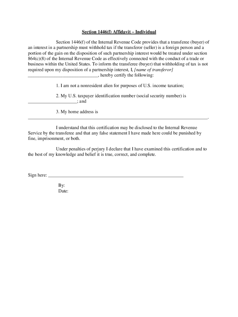 Fillable Online Section 1446(f) AffidavitEntity Fax Email Print - pdfFiller