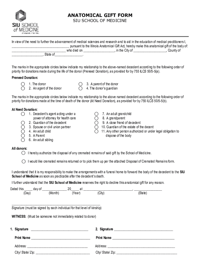 Fillable Online Yale Anatomical Donation for Medical StudyBody Donation ...