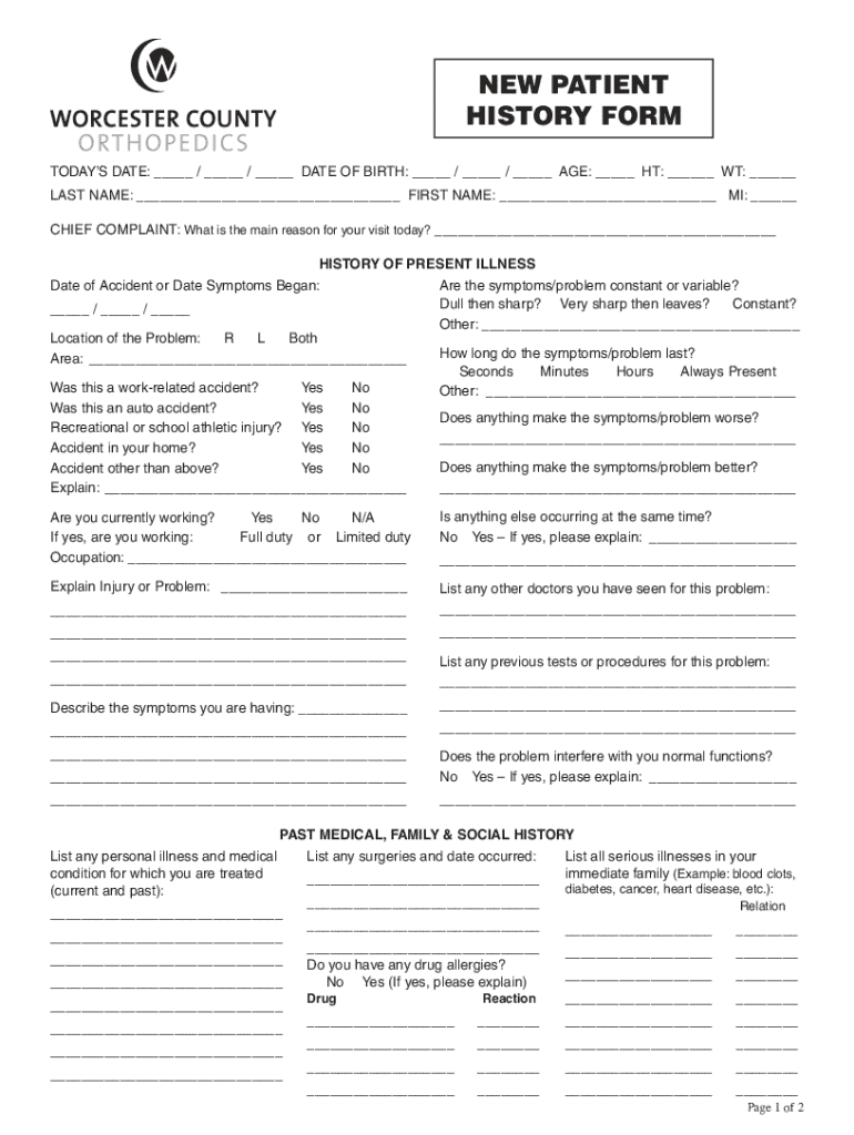 Fillable Online NEW PATIENT HISTORY FORM HISTORY FORM Fax Email Print ...