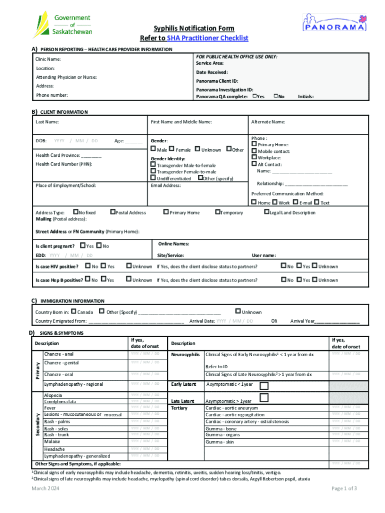 Fillable Online Syphilis Notification Form Refer to SHA Practitioner ...