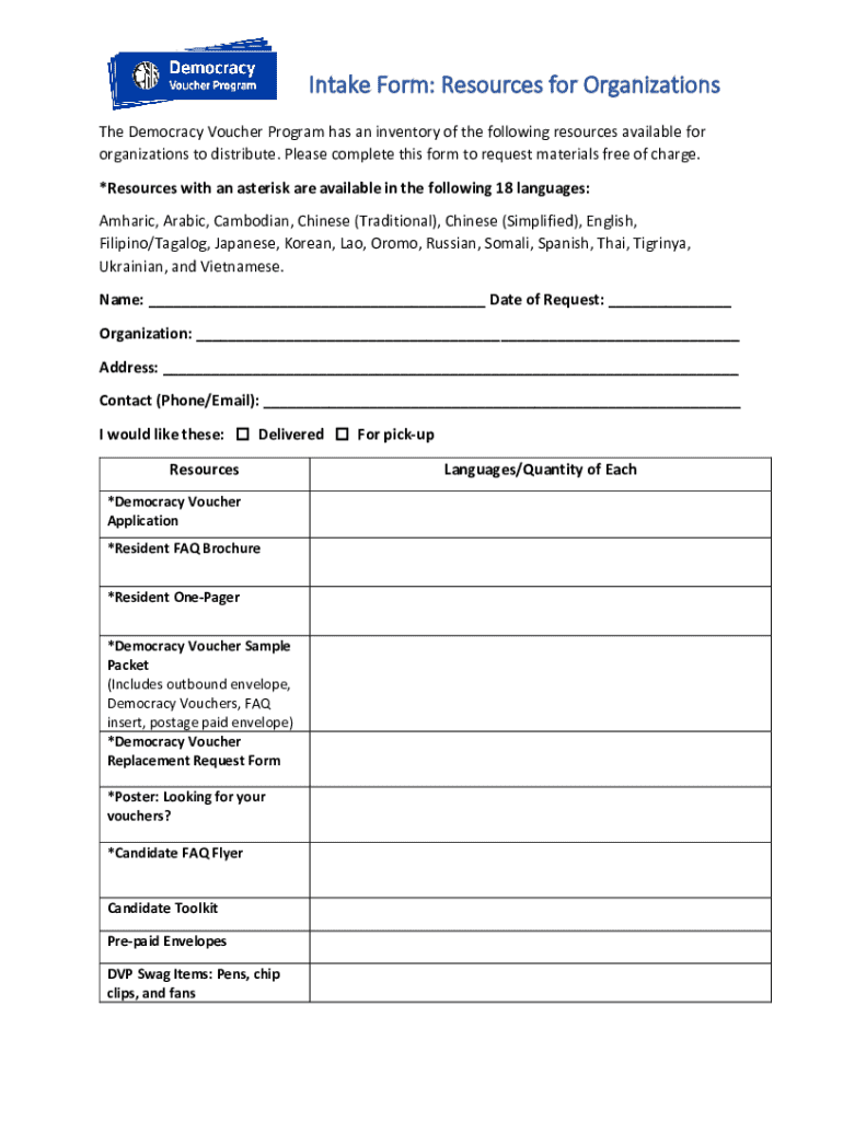 Fillable Online Intake Form: Resources for Organizations - Seattle.gov ...