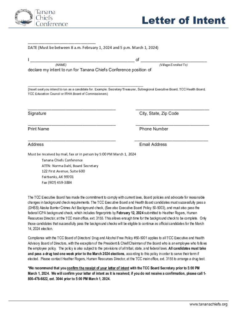 Fillable Online Letter of Intent FormFree Trial Subscription Fax Email ...