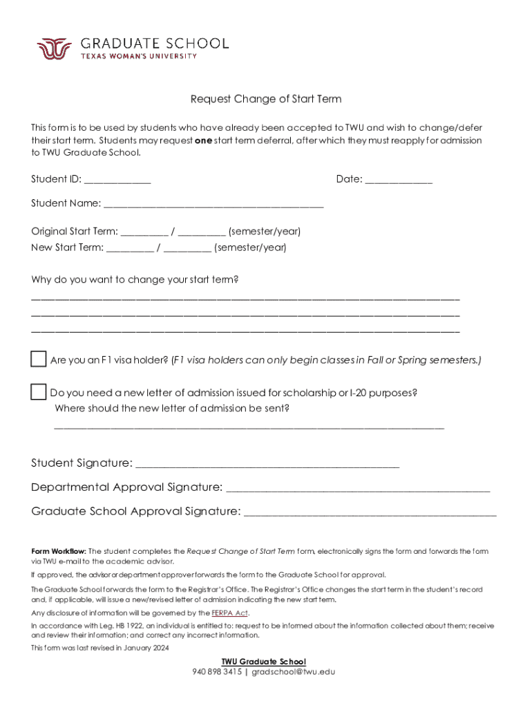 Fillable Online Fillable Graduate-Student-Change-of-Start-Term Request ...