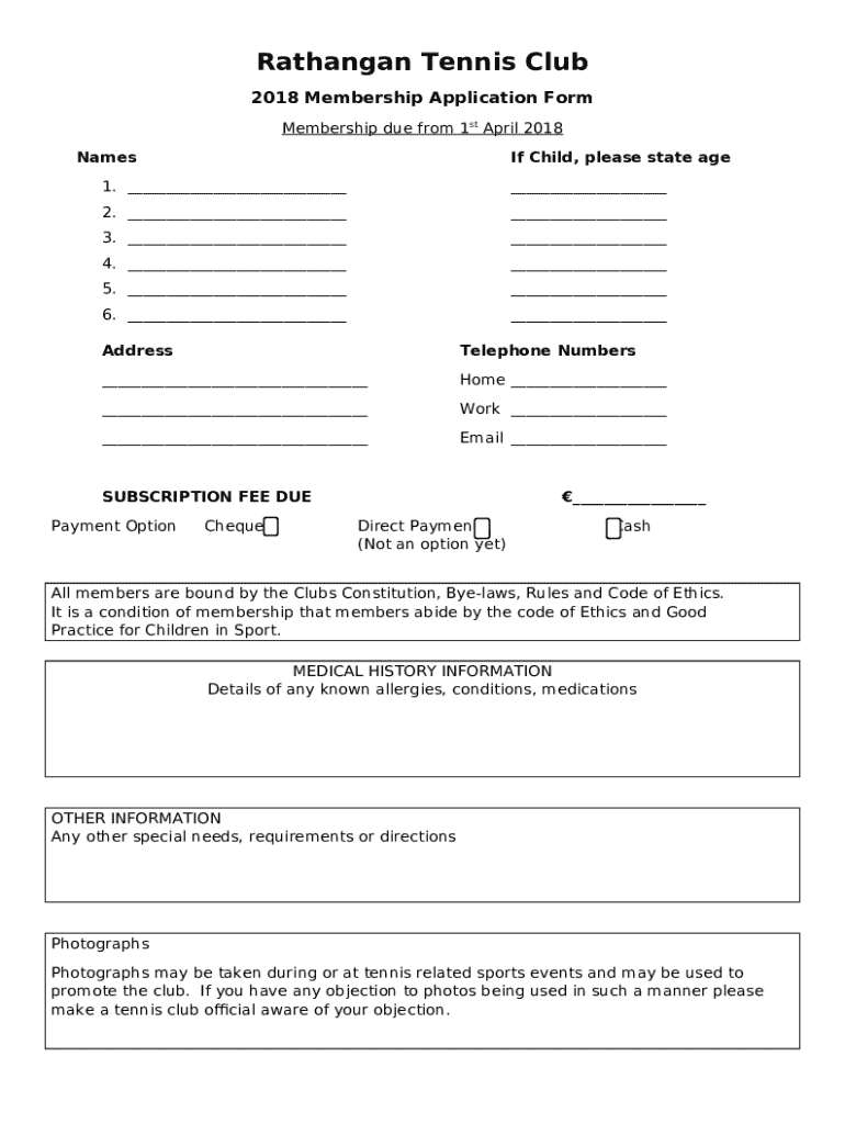 Rathangan Tennis Club Doc Template | pdfFiller