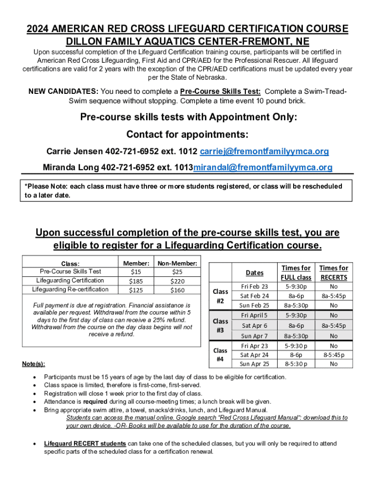 Fillable Online 2024 AMERICAN RED CROSS LIFEGUARD CERTIFICATION COURSE ...