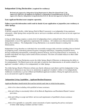 Fillable Online Independent Living Application For Residency Fax Email ...