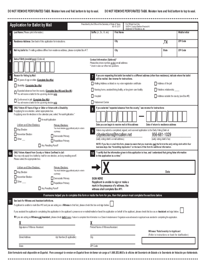 Fillable Online Fillable Online Application for Ballot by Mail - Comal ...