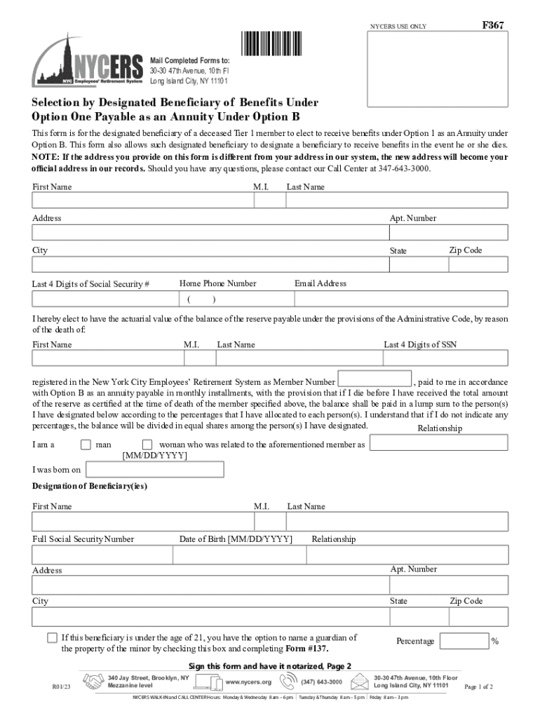 Fillable Online Selection by Designated Beneficiary of Benefits Under ...