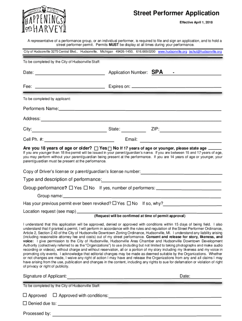 Fillable Online street performer temporary use application Fax Email ...